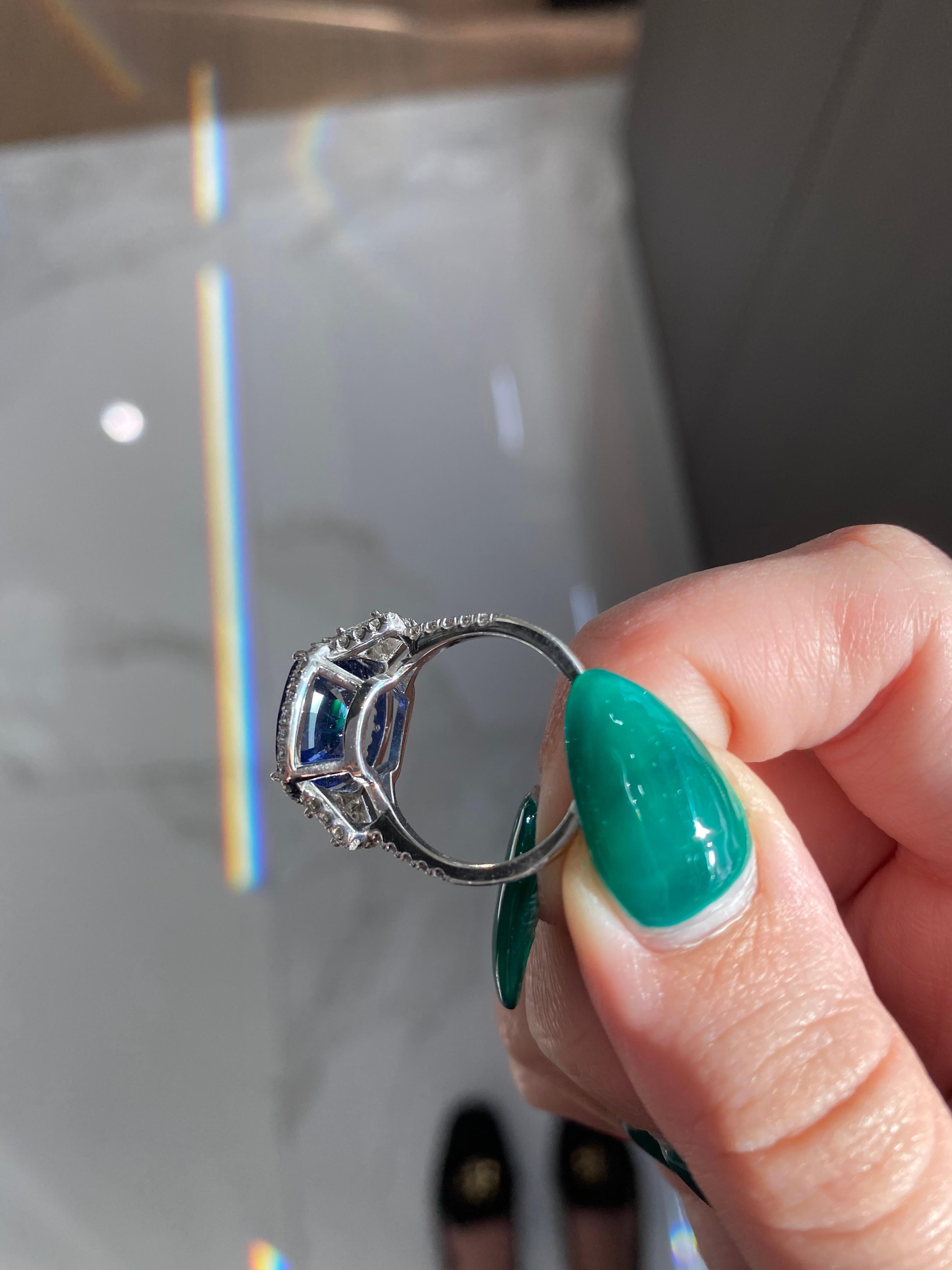 5.21ct Blue Sapphire w 0.29ctw Step Cut Trapezoid and 0.51ctw Round ...