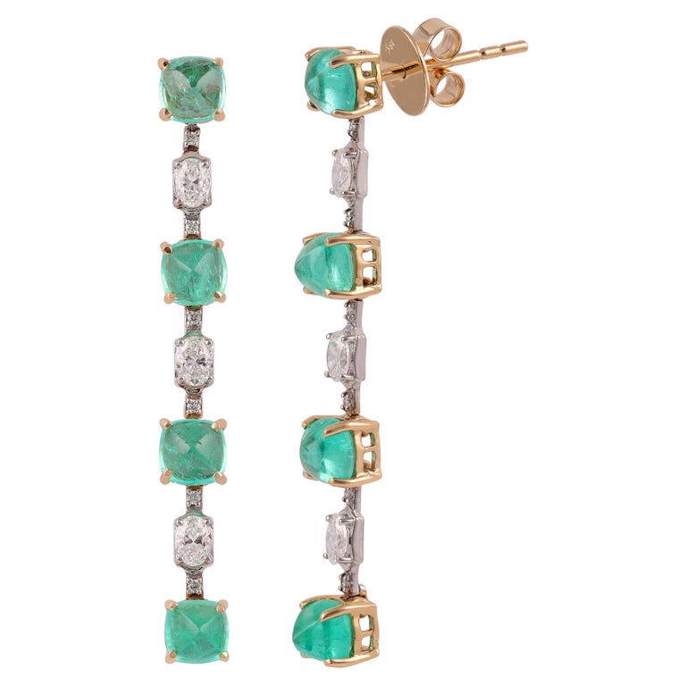 5.23 Carat Colombian Emerald Sugarloaf Shape Four-Stone Earrings 18k ...