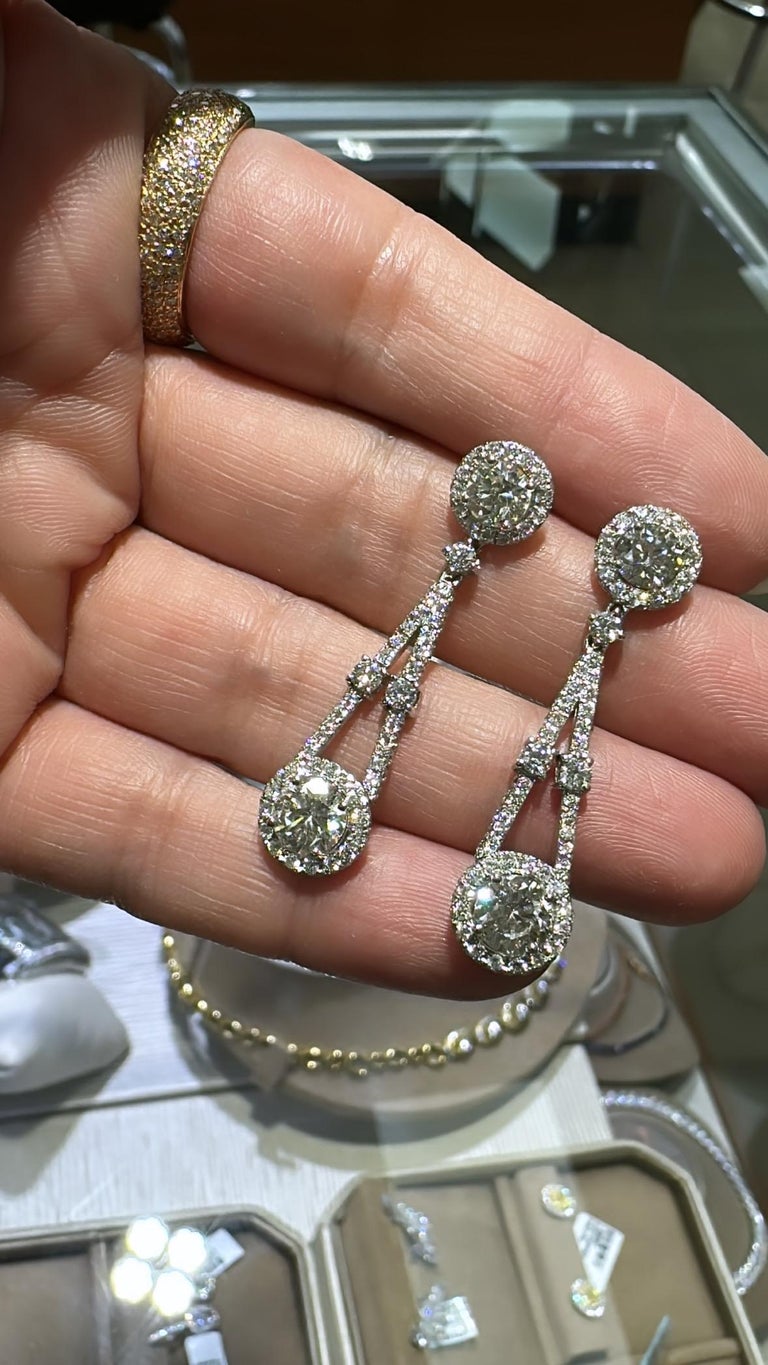 5.24ct TW Art Deco Inspired Dangling Diamond Earrings For Sale at 1stDibs