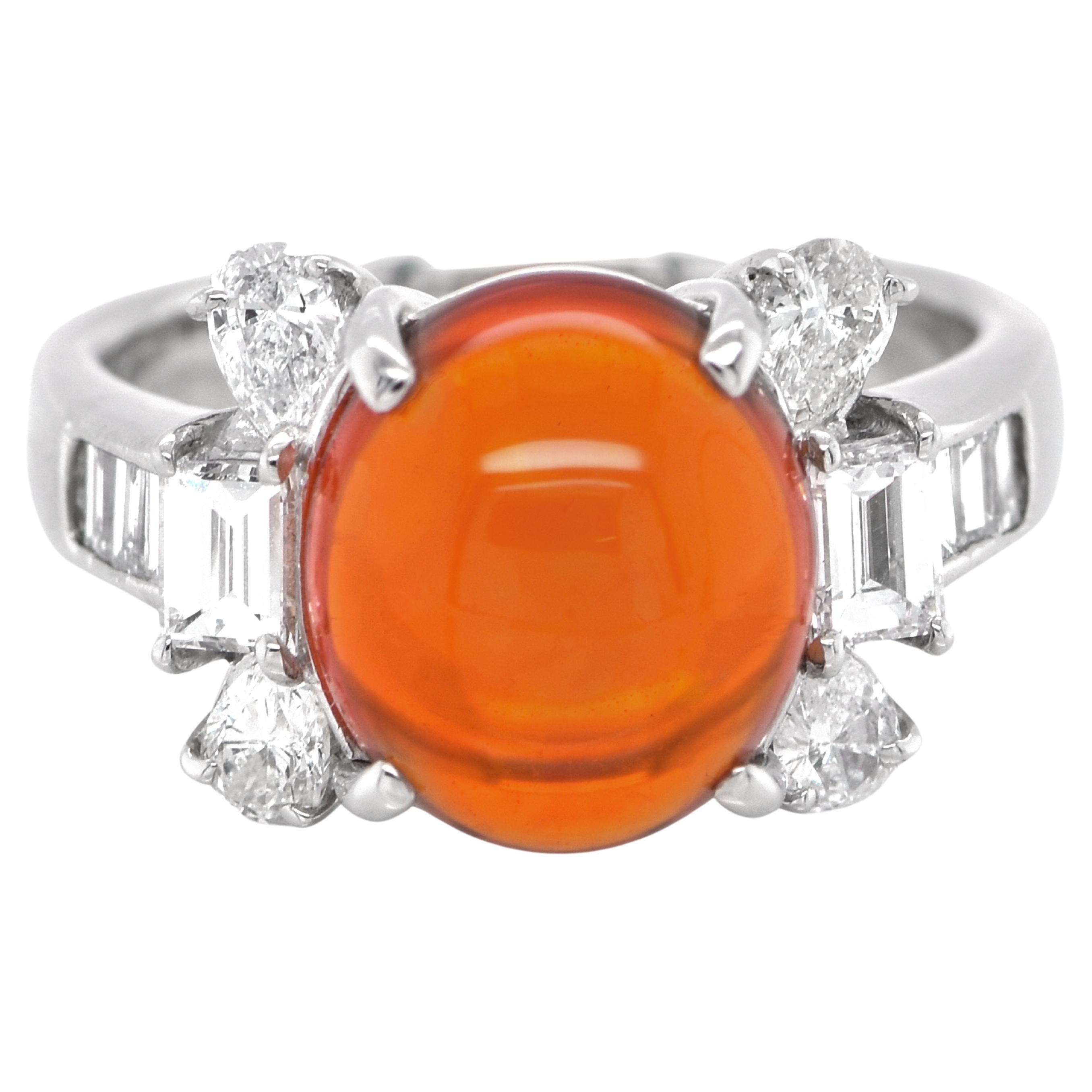Superb Mexican Fire Opal Diamond Platinum Ring For Sale at 1stDibs ...