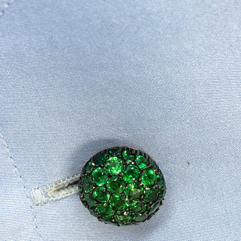 5.28 Carat Tsavorite 18Kt Black Yellow Gold Rock Crystal Baton Back ...