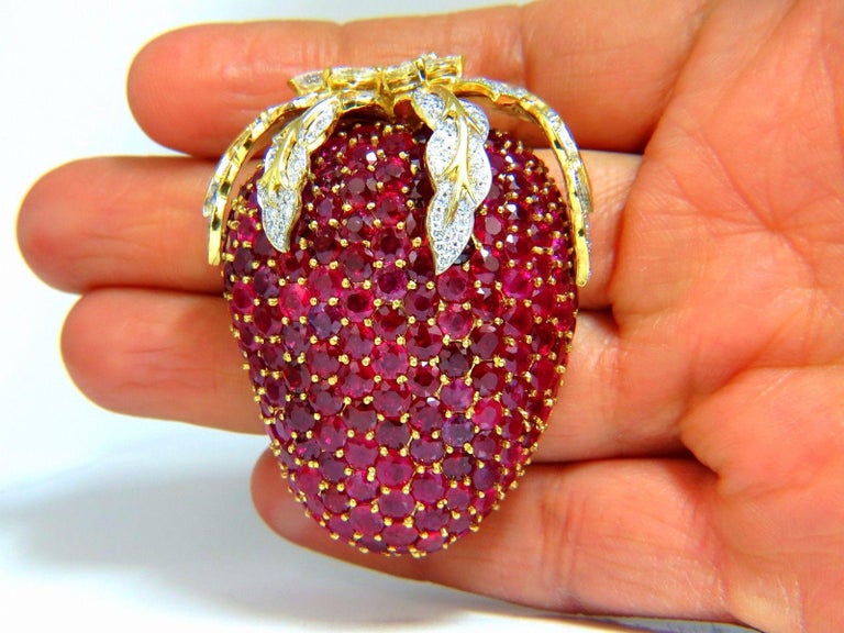 52.90 Carat Natural Ruby Diamond Strawberry Brooch Pin 18 Karat For ...