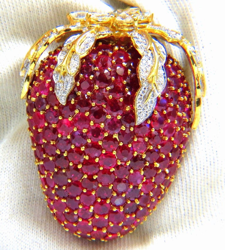52.90 Carat Natural Ruby Diamond Strawberry Brooch Pin 18 Karat For ...