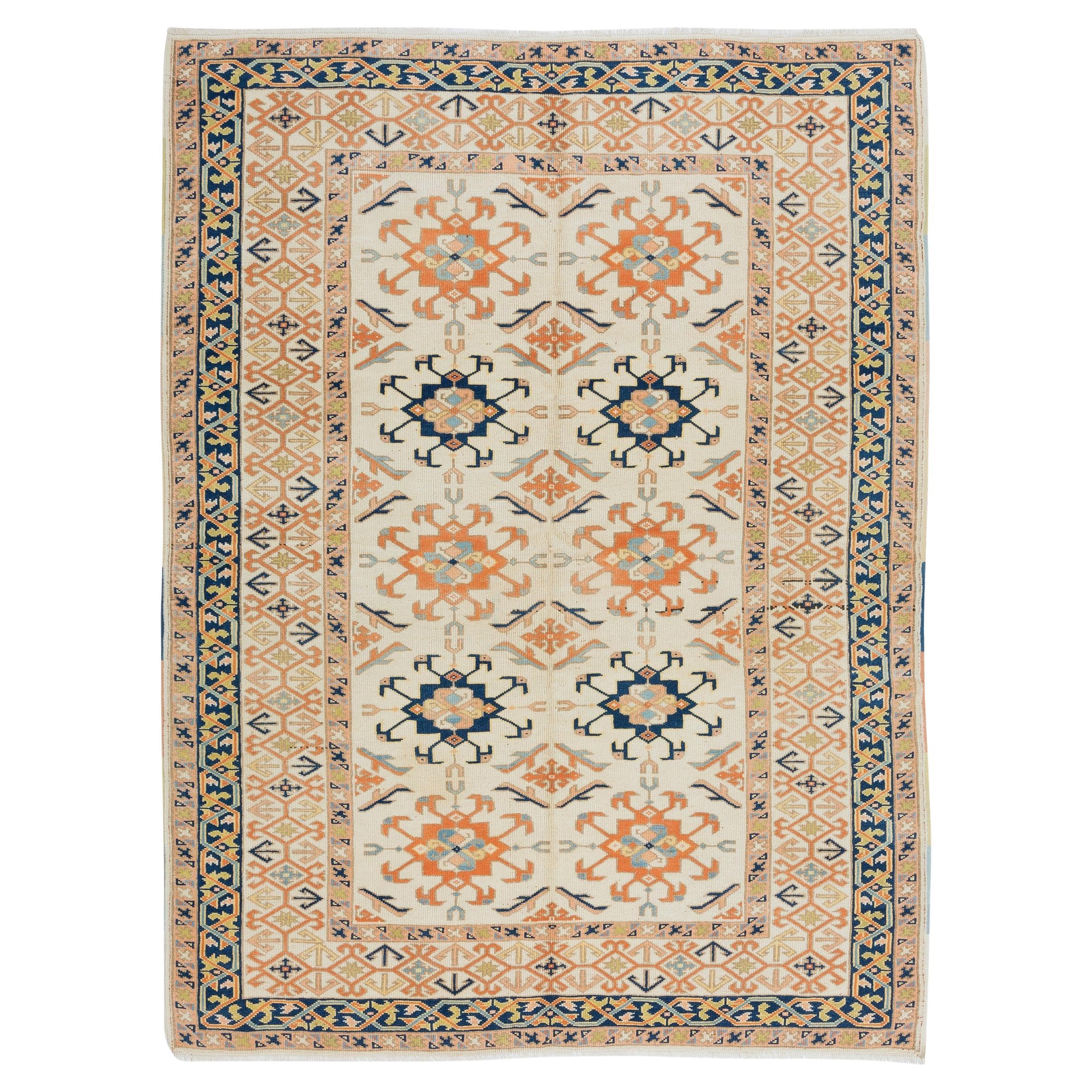 6.4x9.8 Ft 20th Century Handmade Anatolian Oushak Area Rug with ...