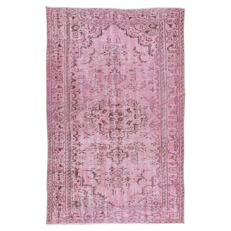 5.2x8.3 Ft Home Decor Vintage Handmade Turkish Rug ReDyed in Pink ...