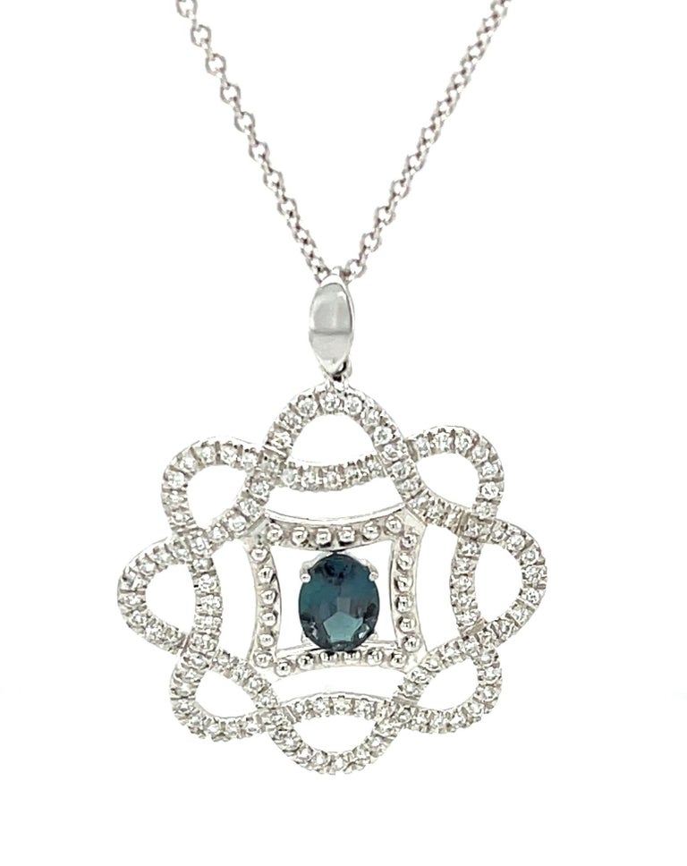 Alexandrite and Pave-Set Diamond, Geometric Pendant in White Gold with ...