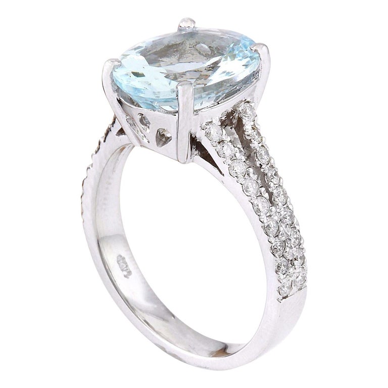 5.30 Carat Natural Aquamarine 18 Karat Solid White Gold Diamond Ring ...