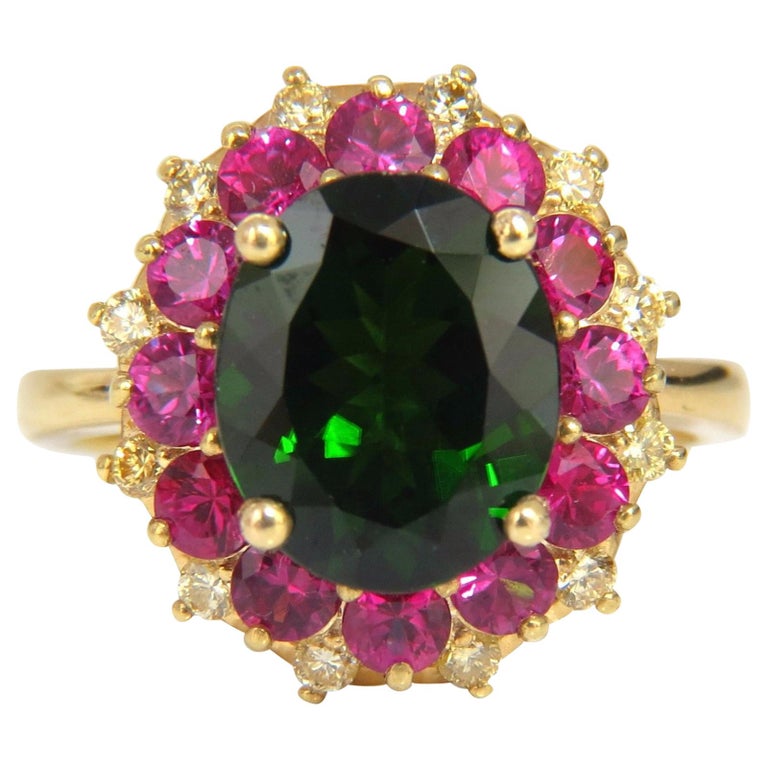 5.30ct Natural Deep Green Diopside Fancy Yellow diamonds Ruby Ring ...