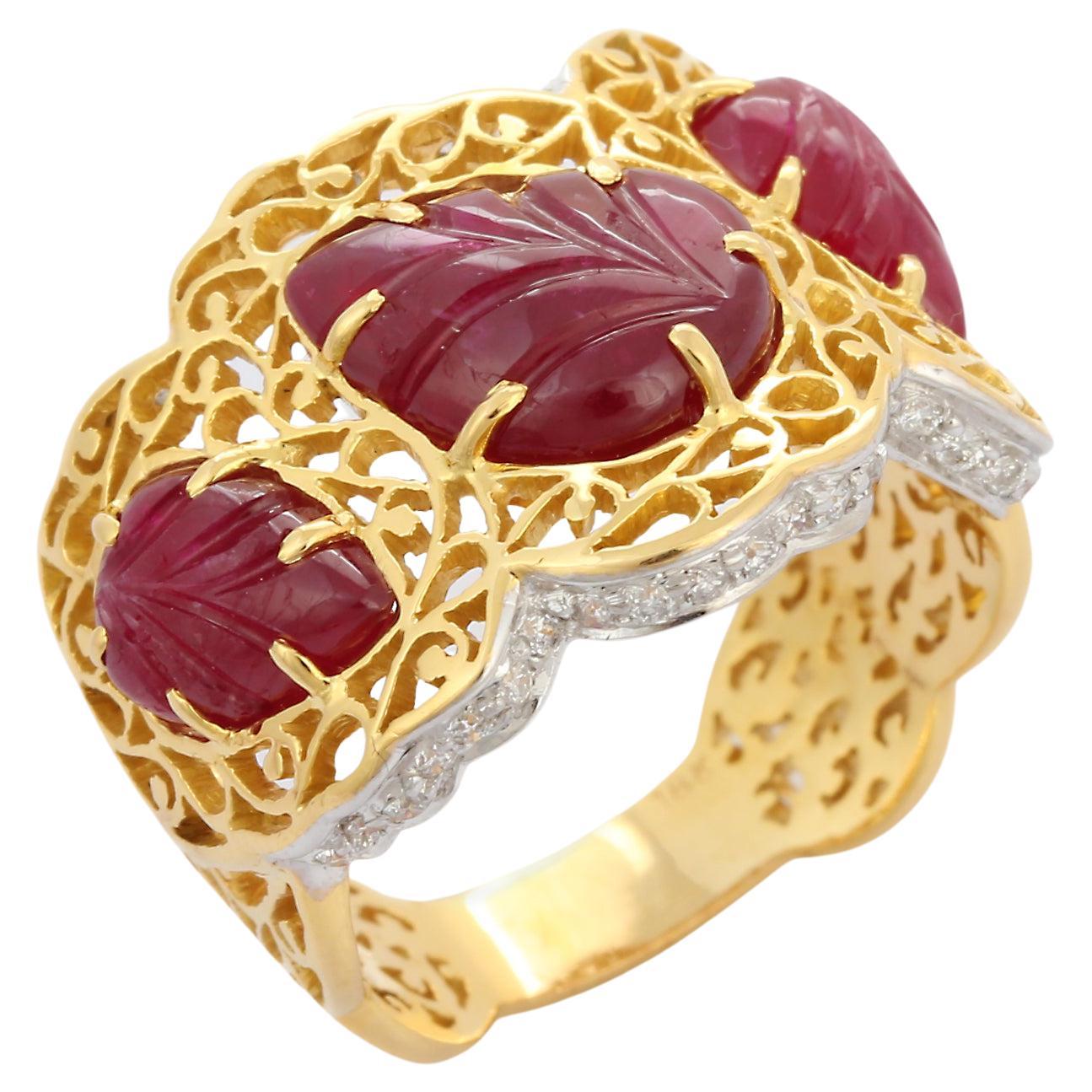 Customizable 4.6 Carat Ruby Cocktail Ring with Engraving in 18K Solid ...