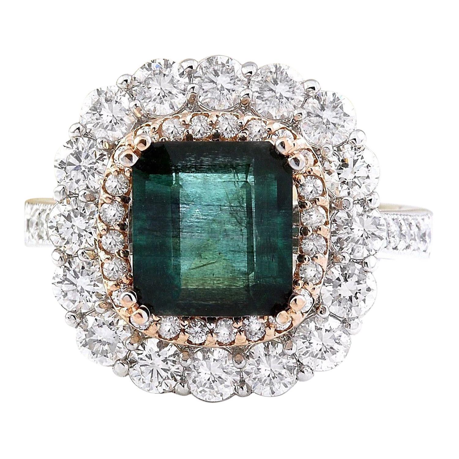 5.32 Carat Natural Emerald 18 Karat Solid Two-Tone Gold Diamond Ring ...