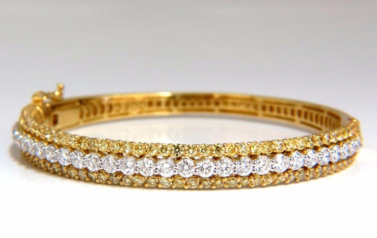 5.32 Carat Natural Round Fancy Yellow Diamonds Bangle Bracelet 14 Karat ...