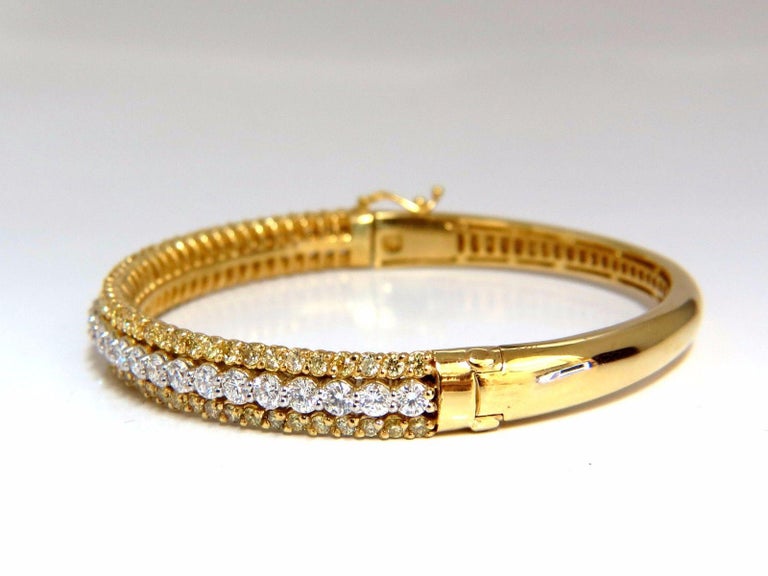 5.32 Carat Natural Round Fancy Yellow Diamonds Bangle Bracelet 14 Karat ...