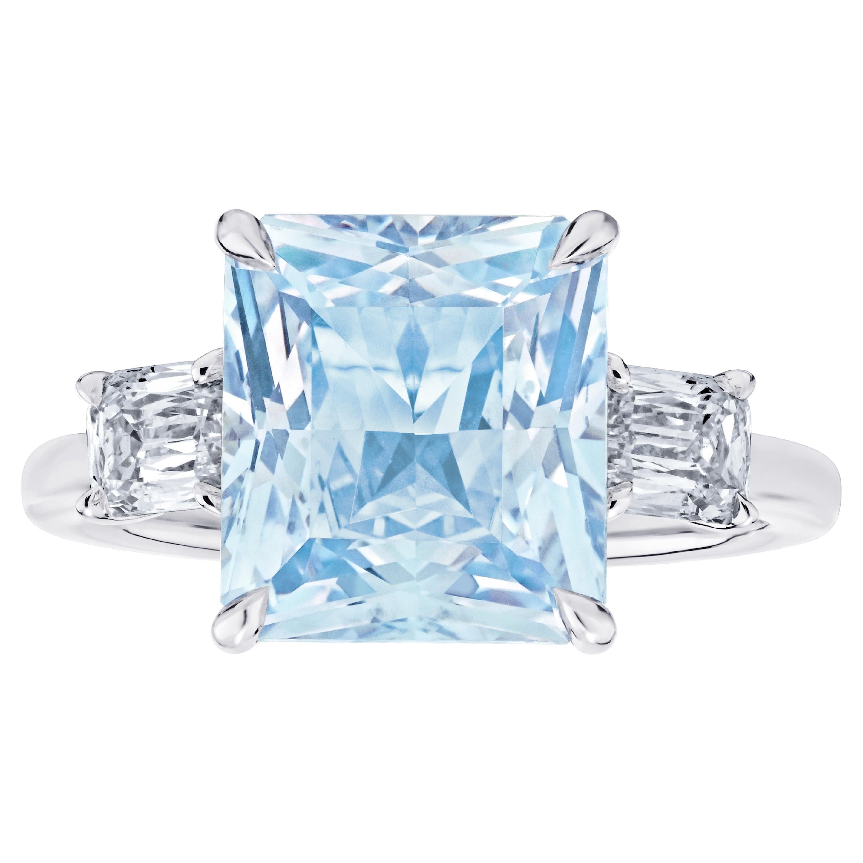 5.32 Carat Radiant Cut Light Blue Natural Sapphire and Diamond Platinum ...