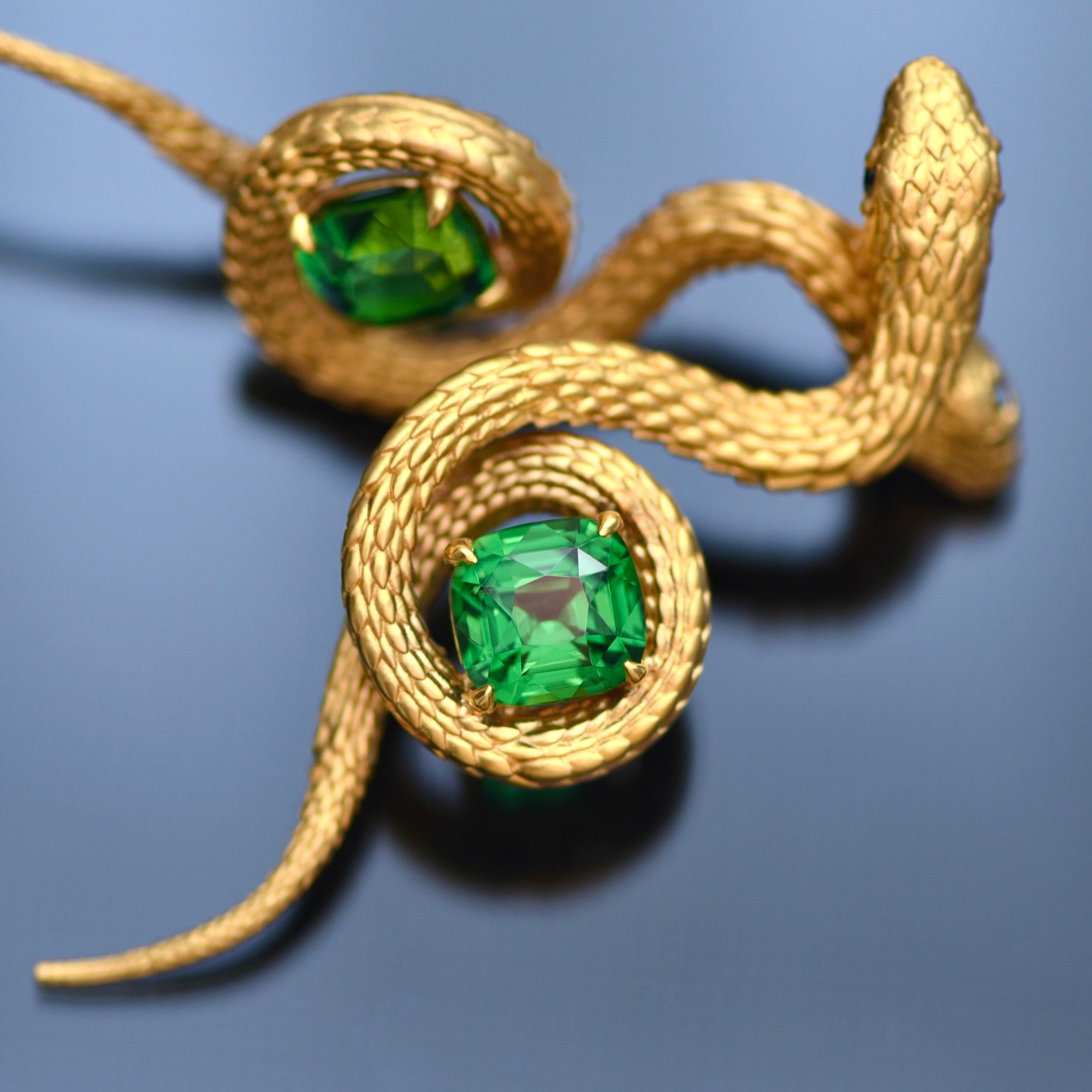 5, 34 Carat Vivid Green Tsavorite 18 Karat Yellow Golden Serpent ...