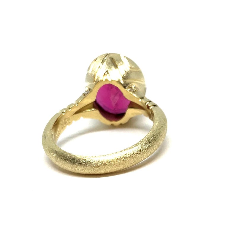 5.35 ct. Bezel Set Rubellite Tourmaline and Diamond 1k Yellow Gold ...