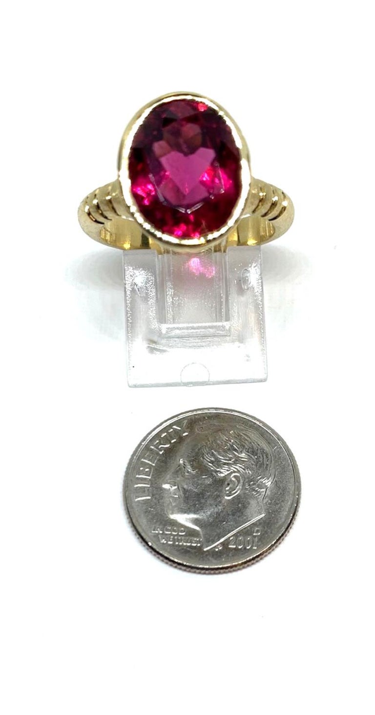 5.35 ct. Bezel Set Rubellite Tourmaline and Diamond 1k Yellow Gold ...