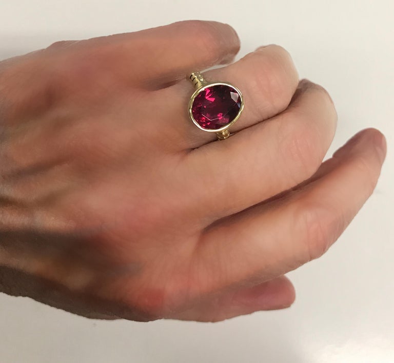 5.35 ct. Bezel Set Rubellite Tourmaline and Diamond 1k Yellow Gold ...