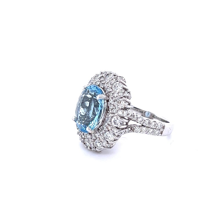 5.37 Carat Aquamarine Diamond White Gold Cocktail Ring For Sale at 1stDibs