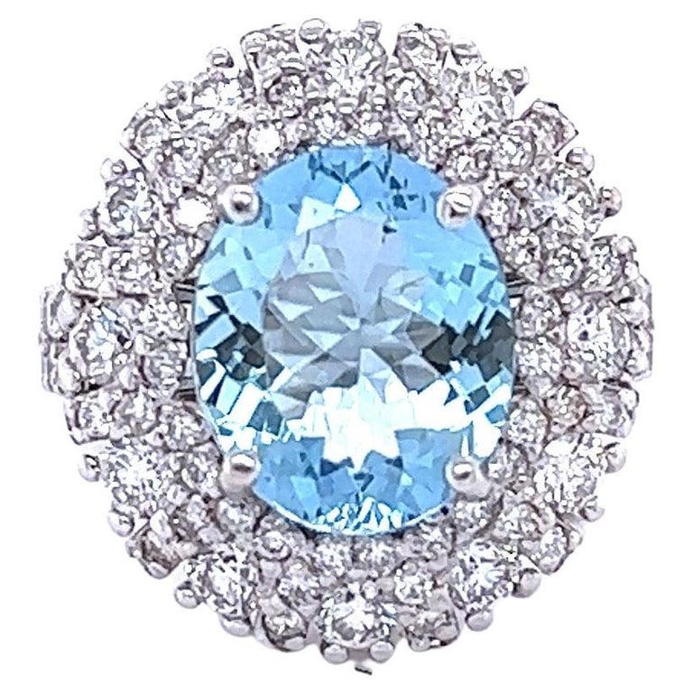 5.37 Carat Aquamarine Diamond White Gold Cocktail Ring For Sale at 1stDibs