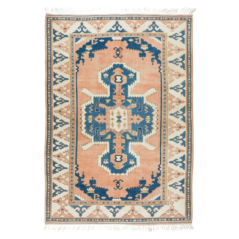 5.3x7.7 Ft HandKnotted 1960s Turkish Village Rug with Geometric ...