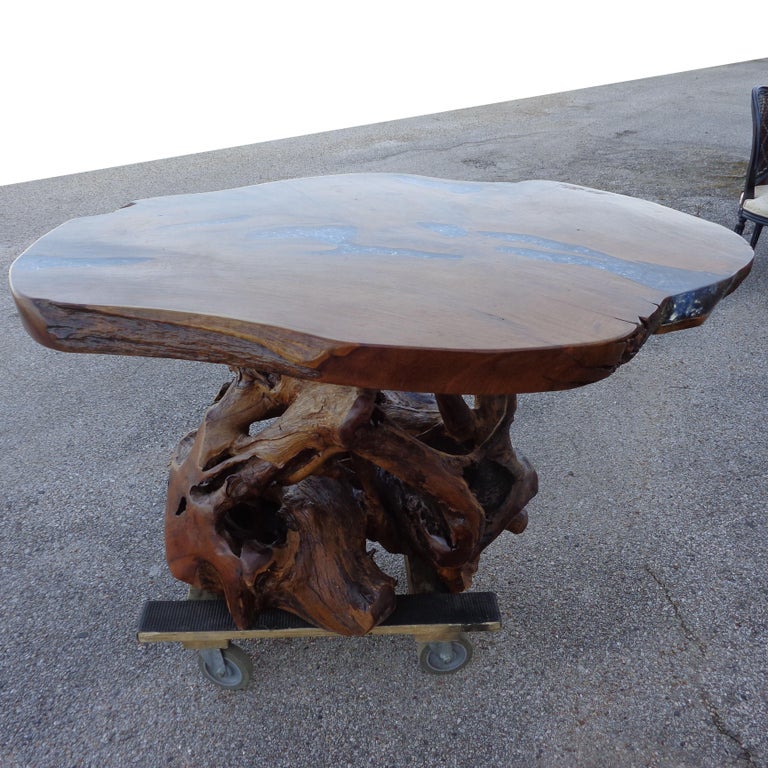 Live Edge Glass Inlaid Dining Console Table For Sale at 1stDibs