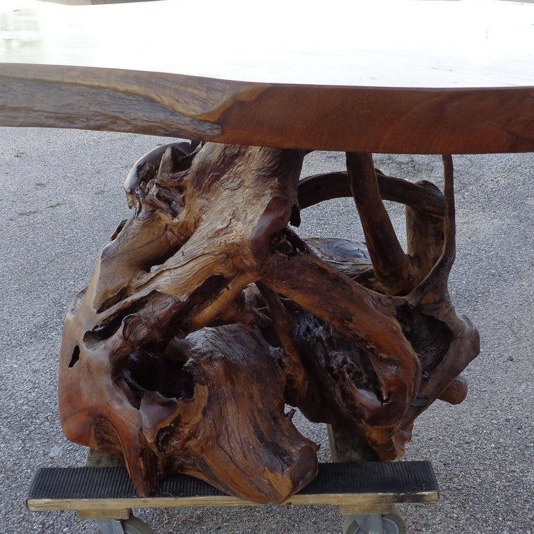 Live Edge Glass Inlaid Dining Console Table For Sale at 1stDibs