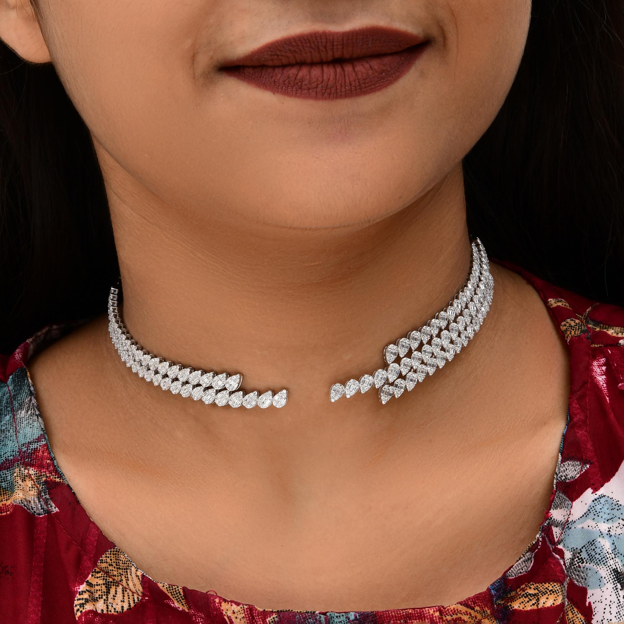 5.41 Carat SI/H Pear Diamond Open Choker Necklace 10 Karat White Gold ...