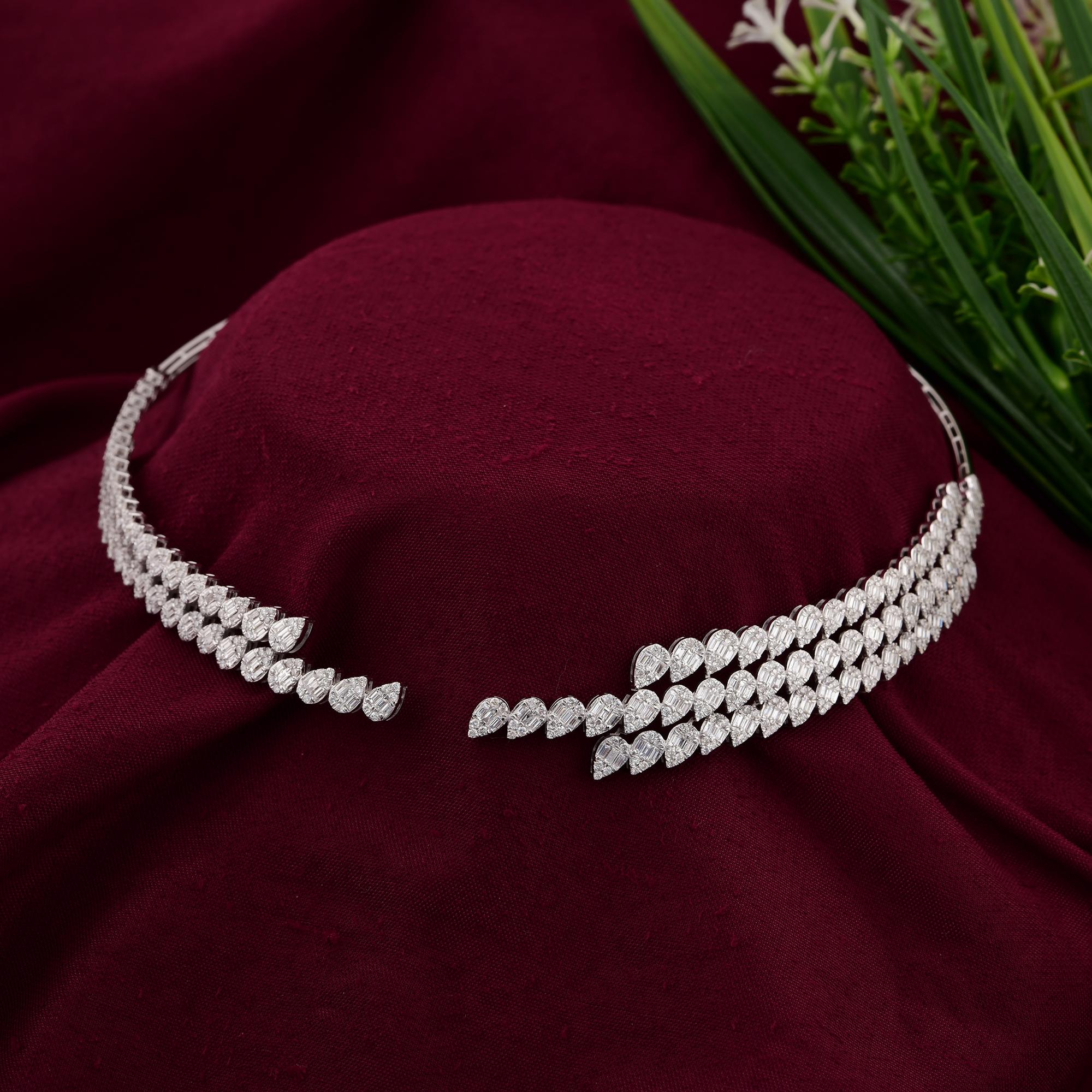 5.41 Carat SI/H Pear Diamond Open Choker Necklace 10 Karat White Gold ...
