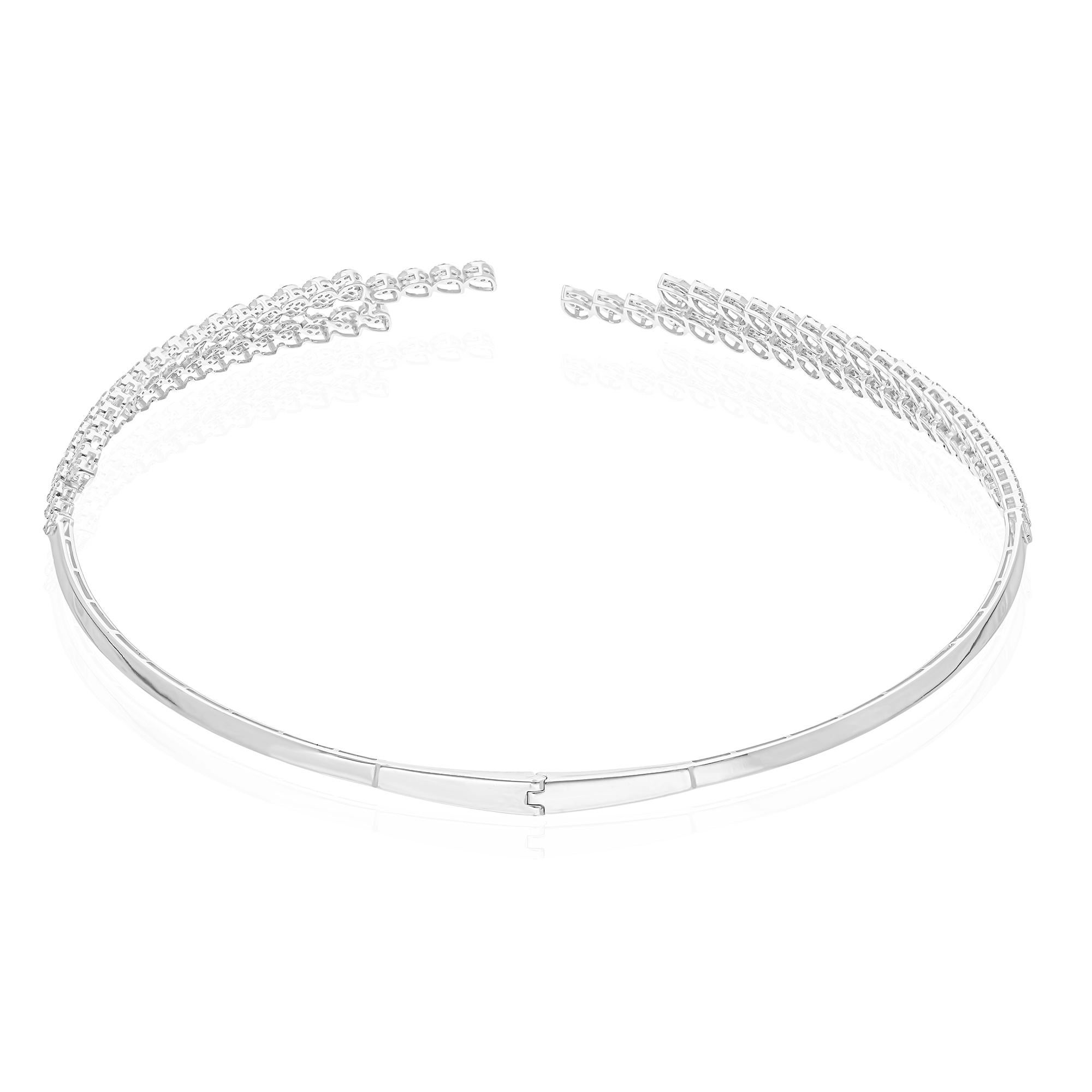 5.41 Carat SI/H Pear Diamond Open Choker Necklace 10 Karat White Gold ...