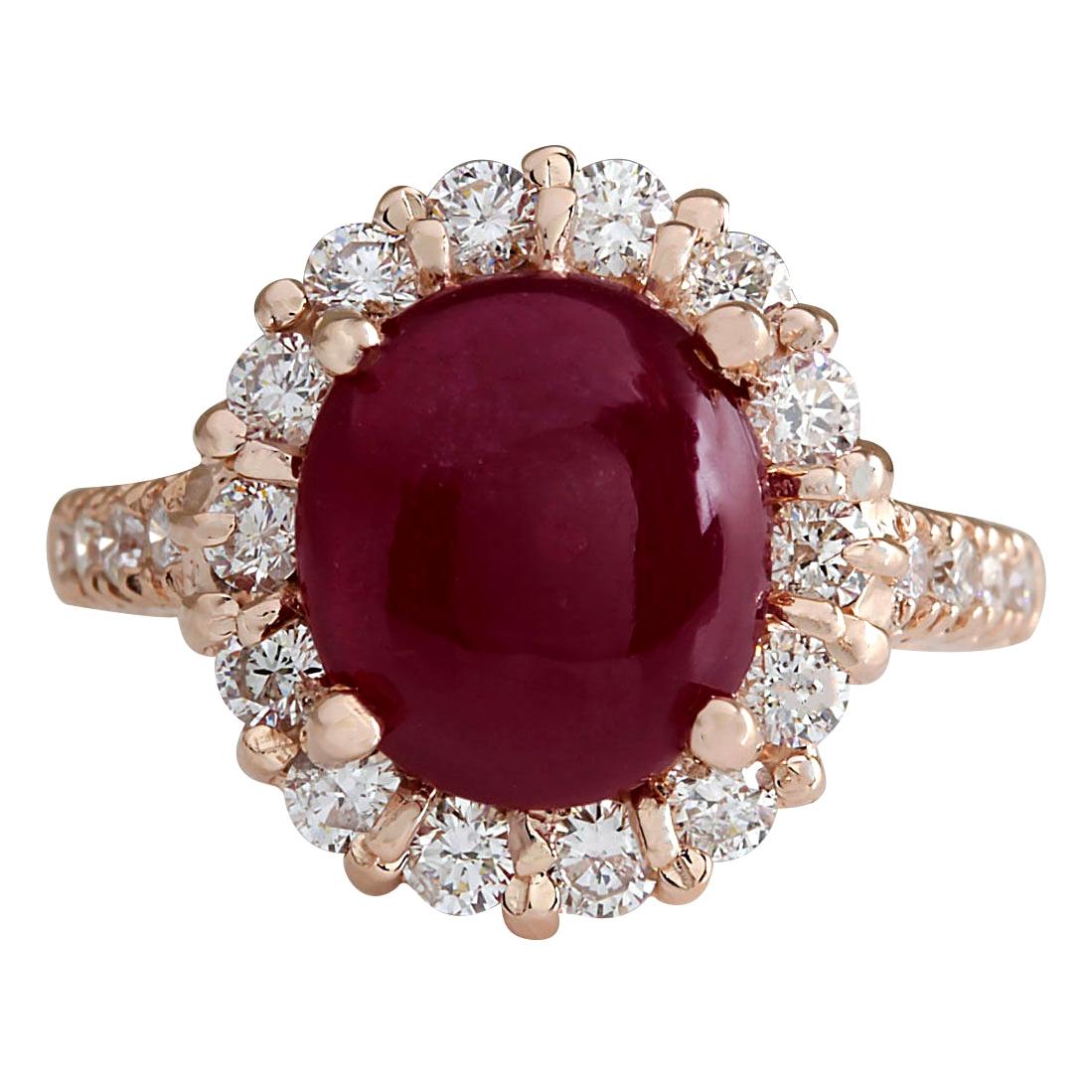 5.42 Carat Natural Ruby 18 Karat Rose Gold Diamond Ring For Sale at 1stDibs