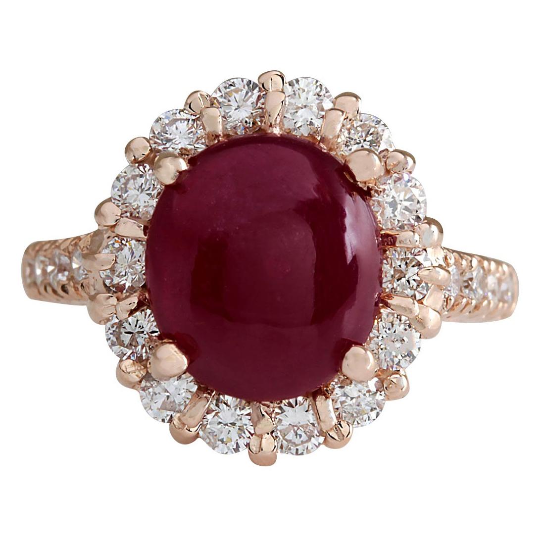 5.42 Carat Natural Ruby 18 Karat Rose Gold Diamond Ring For Sale at 1stDibs