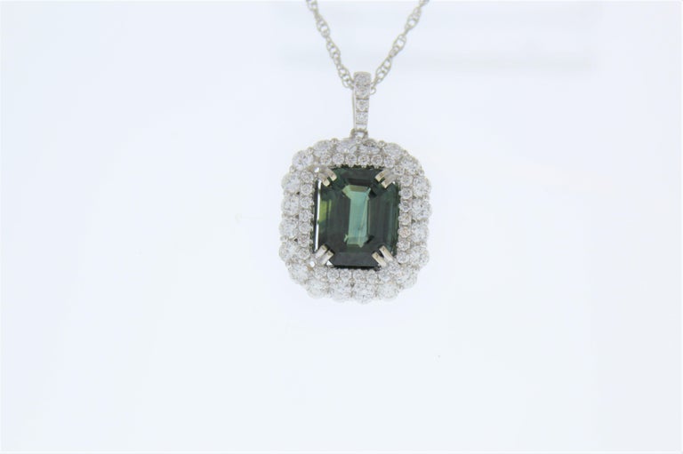 5.45CT Green Sapphire Octogonal Cut Pendant in 14K White Gold For Sale ...