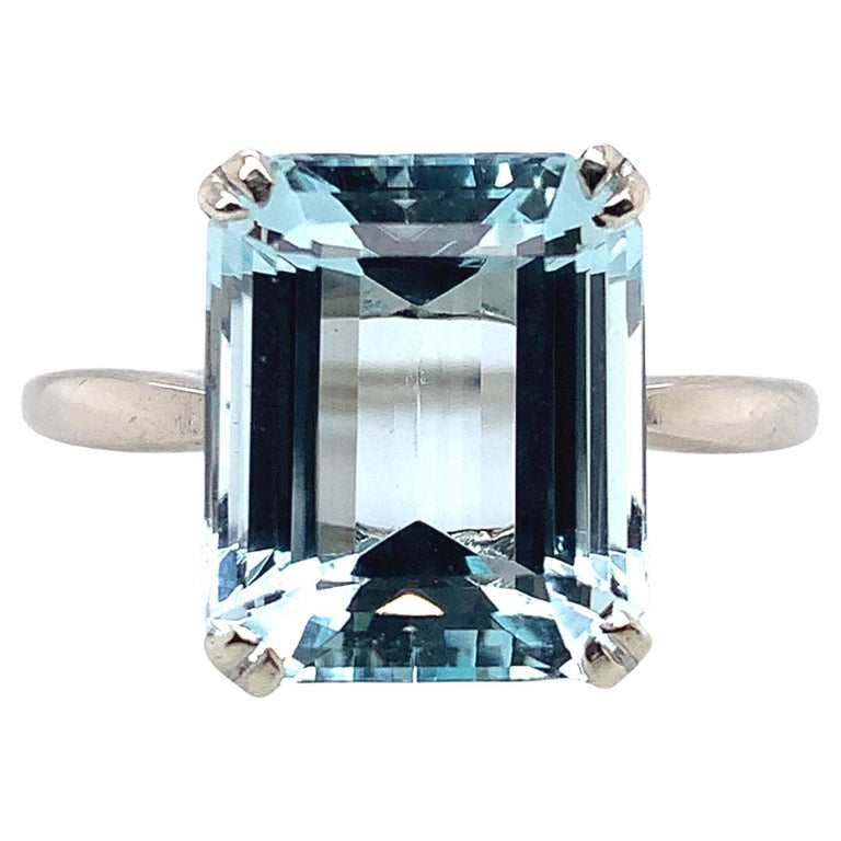 5.46ct Emerald Cut Aquamarine 14K Ring For Sale at 1stDibs