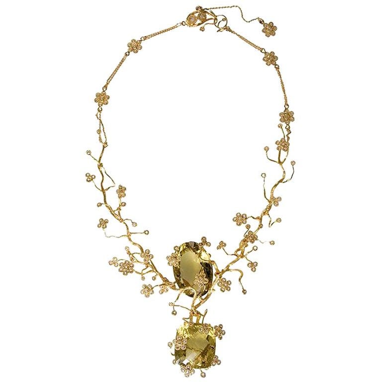 5.47 Carat Diamond Lemon Tree Necklace Set in 20 Karat Yellow Gold For ...