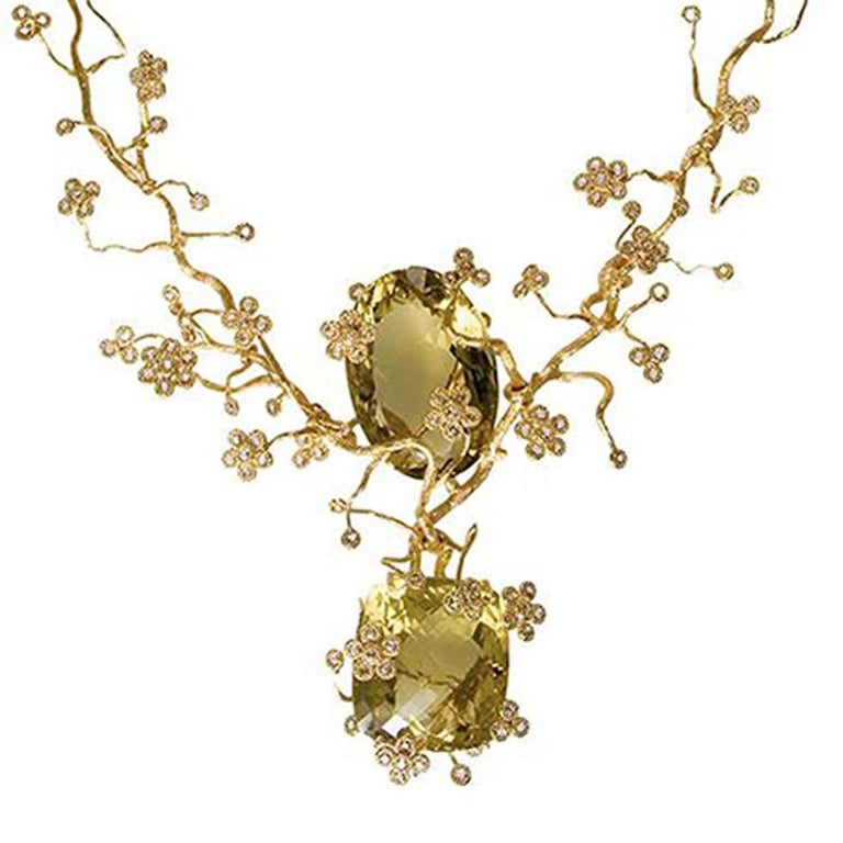 5.47 Carat Diamond Lemon Tree Necklace Set in 20 Karat Yellow Gold For ...