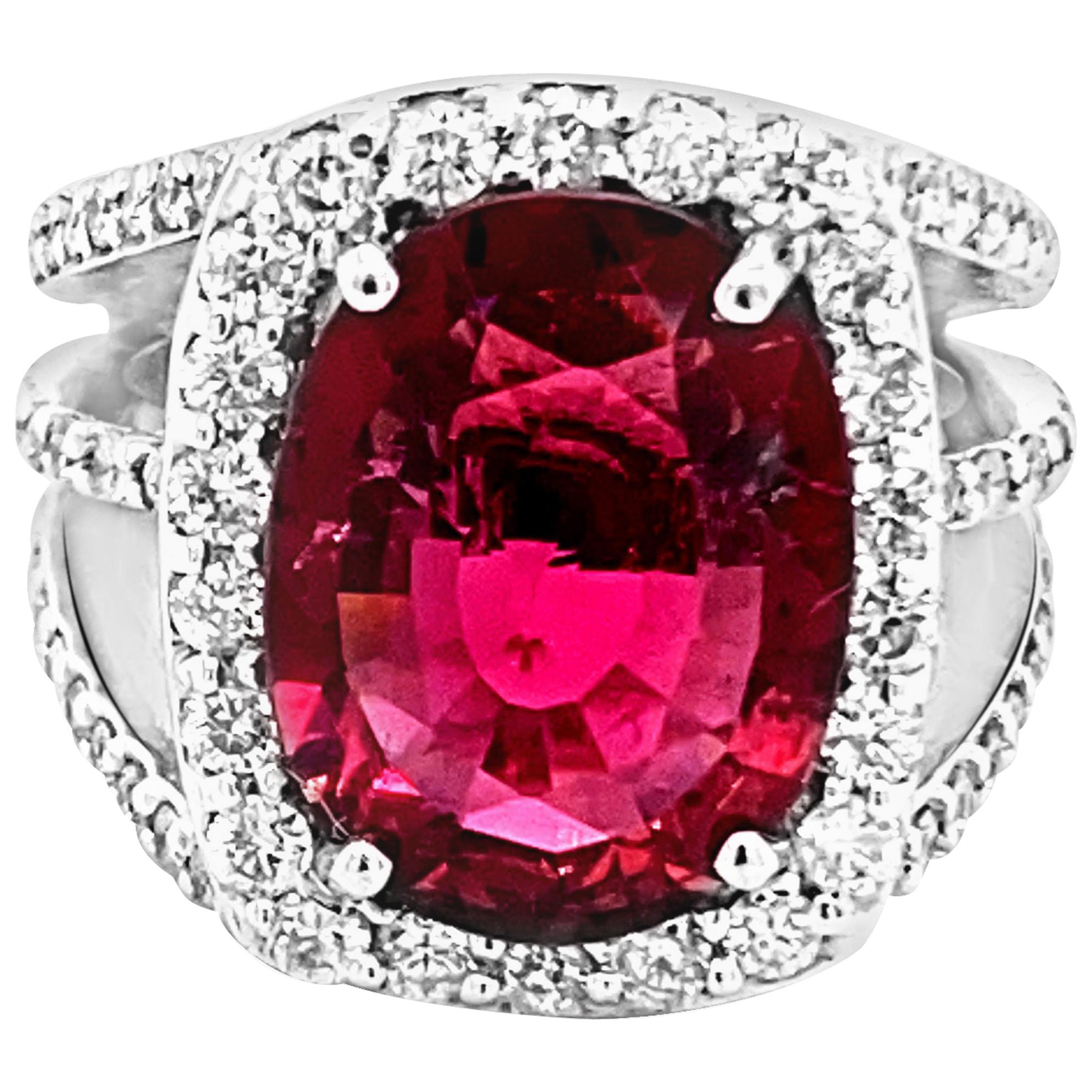 5.47 Carat Natural Rubellite Color Tourmaline 18 Karat White Gold Ring ...