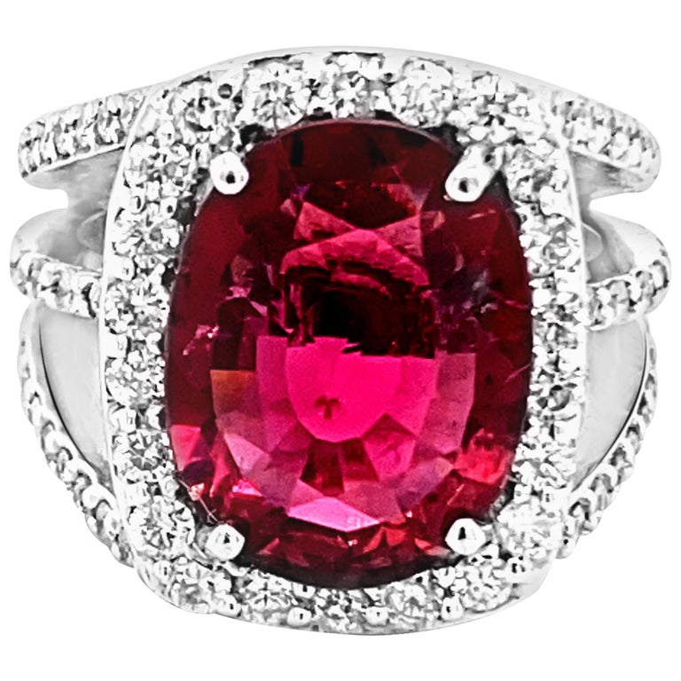 5.47 Carat Natural Rubellite Color Tourmaline 18 Karat White Gold Ring ...