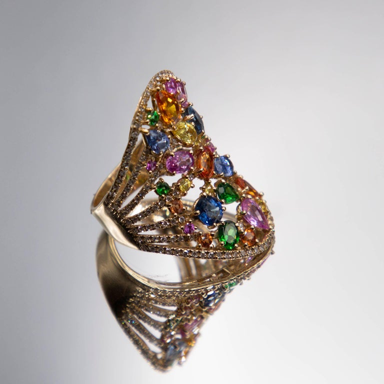 5.47 Carats Sapphire Array/ Tutti Frutti/ 0.62cts, Fine Diamonds 14k ...