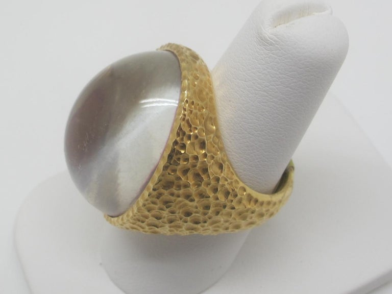 54.86 Carat Oval Moonstone Cabochon 18k Yellow Gold Stippled Band Dome ...