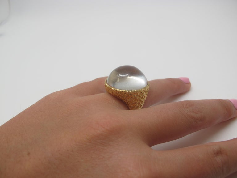 54.86 Carat Oval Moonstone Cabochon 18k Yellow Gold Stippled Band Dome ...