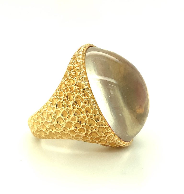 54.86 Carat Oval Moonstone Cabochon 18k Yellow Gold Stippled Band Dome ...