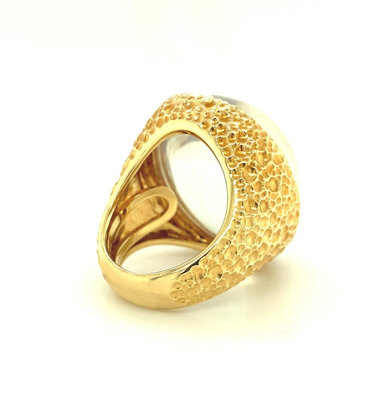 54.86 Carat Oval Moonstone Cabochon 18k Yellow Gold Stippled Band Dome ...