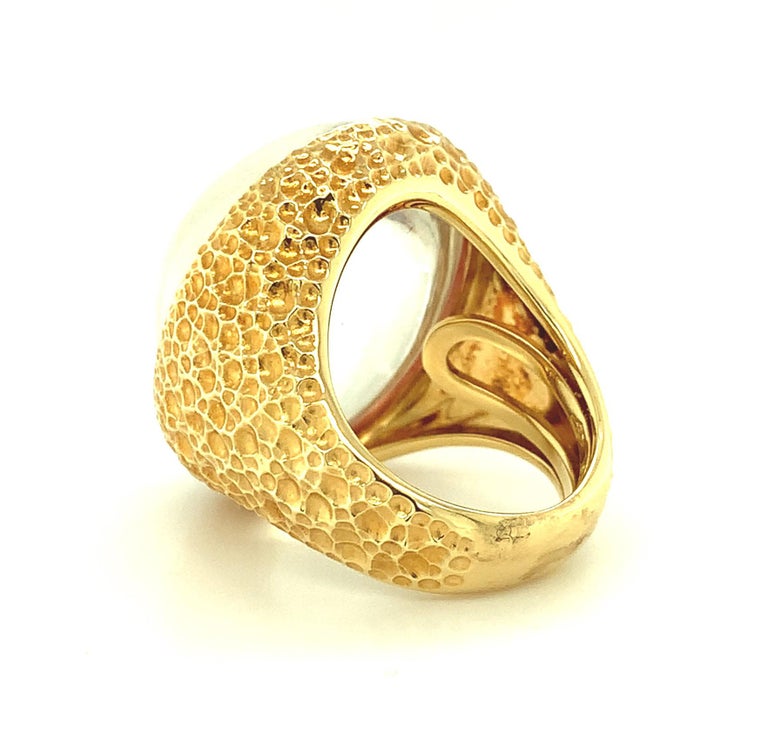 54.86 Carat Oval Moonstone Cabochon 18k Yellow Gold Stippled Band Dome ...