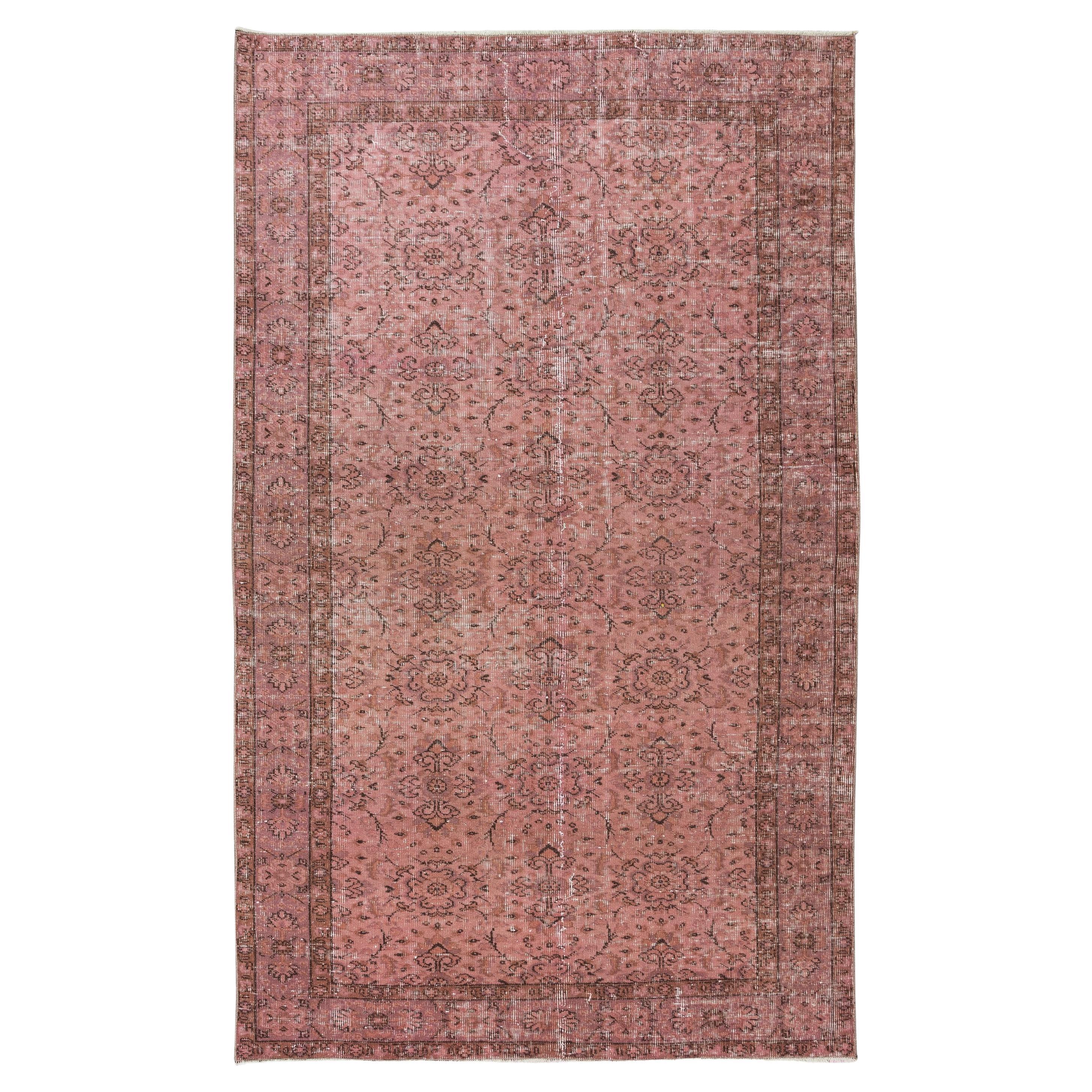 5.7x9.2 Ft Vintage Rug Over-dyed in Hot Pink for Living Room, Handmade ...