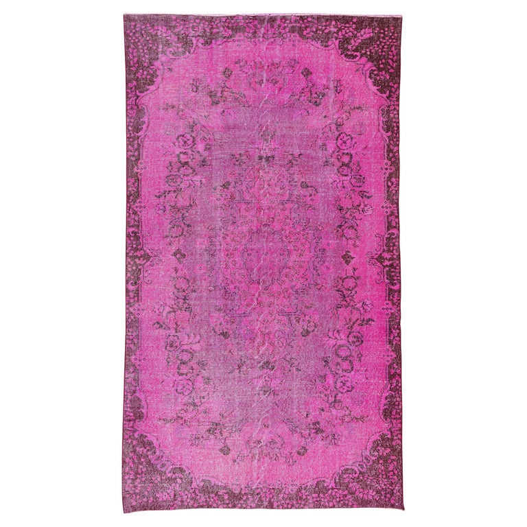 Vintage Handmade Turkish Pink Redyed Rug with Floral Medallion Design ...