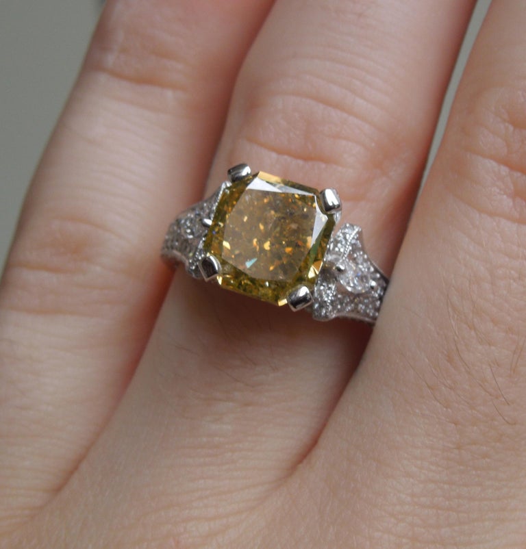 5.50 Carat Asscher Cut Golden Canary G.I.A. Diamond Ring For Sale at ...