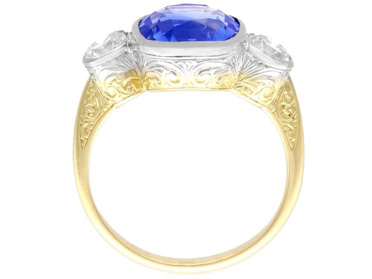 5.50 Carat Ceylon Sapphire and Diamond Yellow Gold Cocktail Ring at 1stDibs