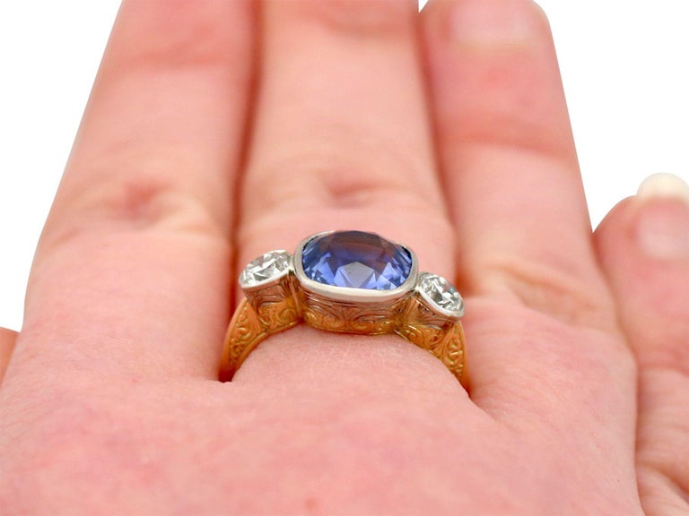 5.50 Carat Ceylon Sapphire and Diamond Yellow Gold Cocktail Ring at 1stDibs