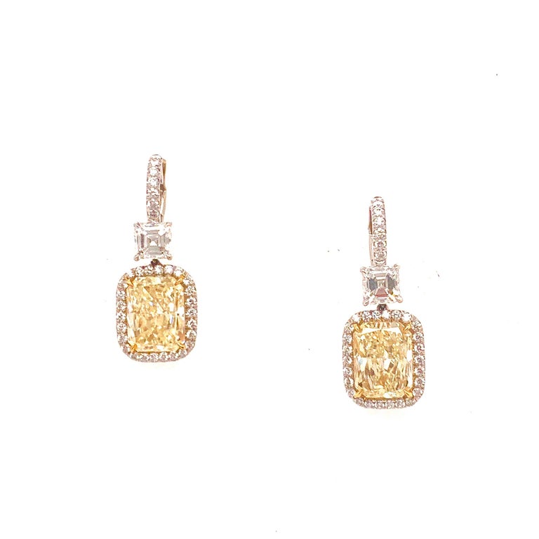5.50 Carat Yellow Radiant Cut Diamond Halo Earrings at 1stDibs
