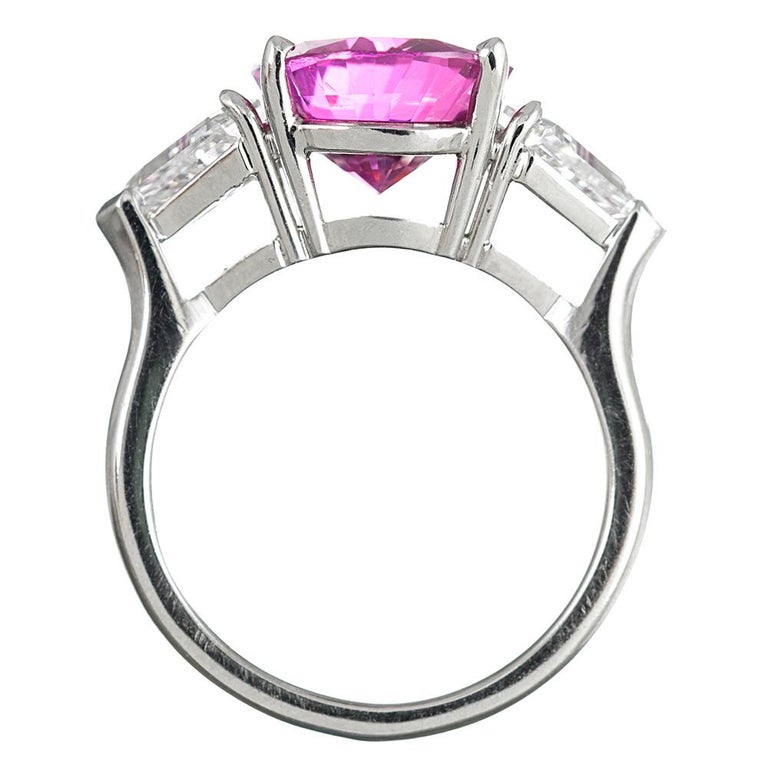 5.54 Carat Intense Pink Sapphire and Shield Diamond Ring at 1stDibs
